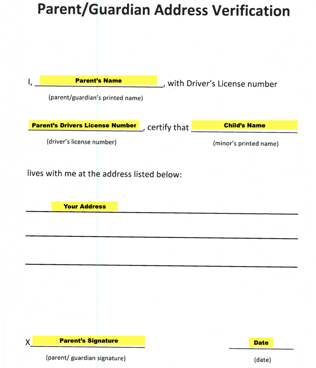 Parent:Guardian Address Verification – Elite Driving Academy